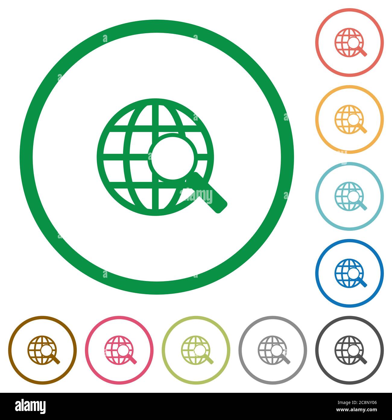 Set of Web search color round outlined flat icons on white background ...