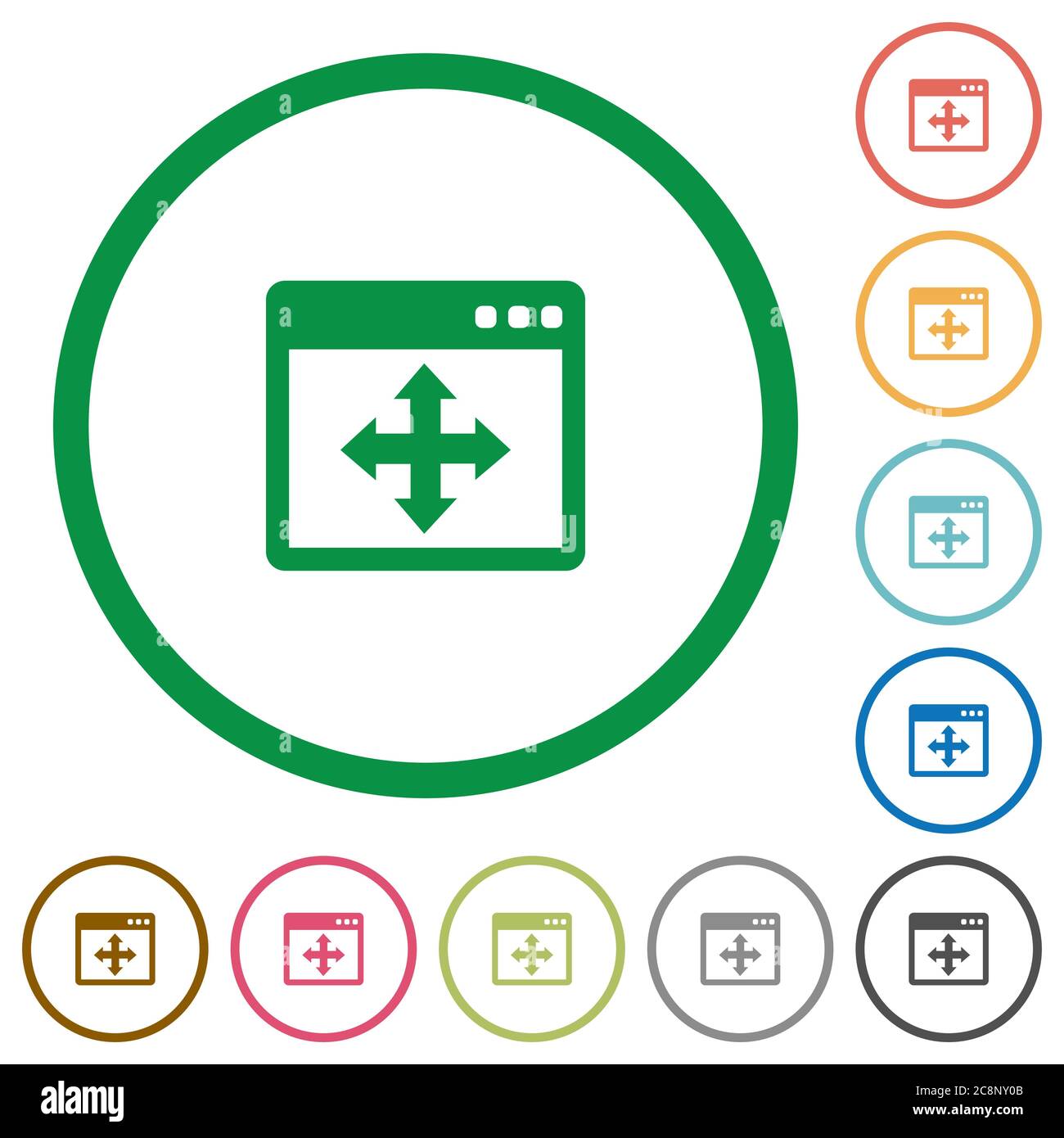 Set of Move window color round outlined flat icons on white background ...