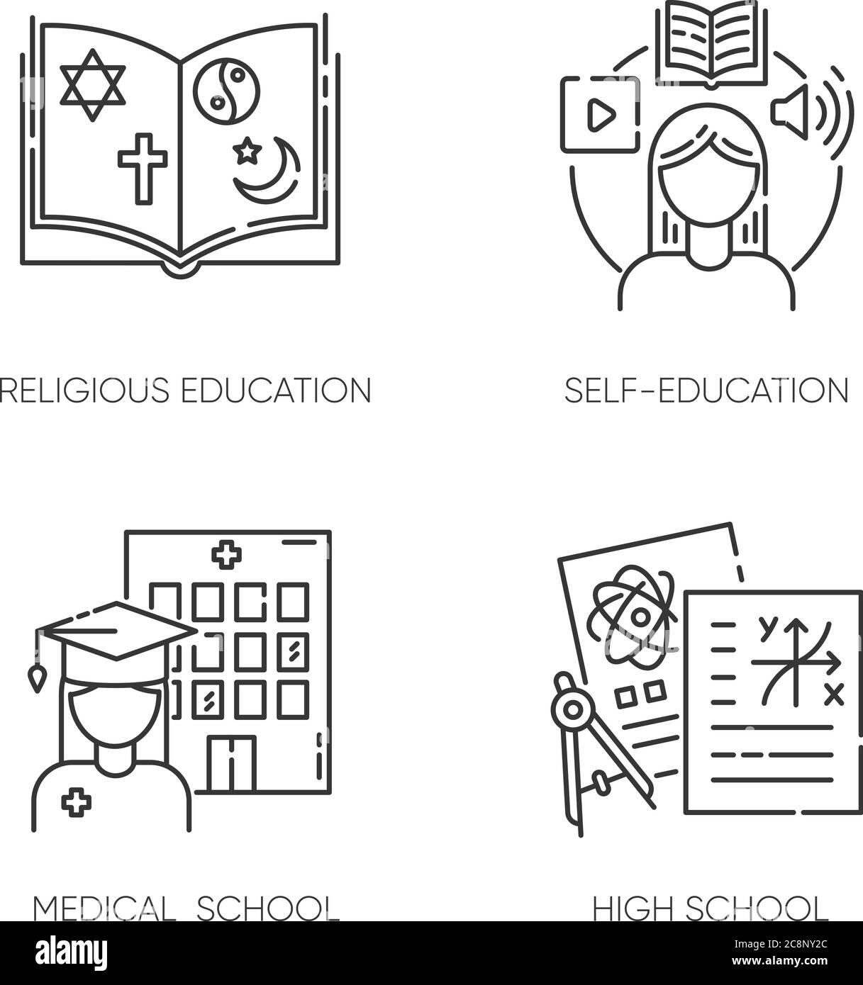 Gaining knowledge pixel perfect linear icons set. Self education ...