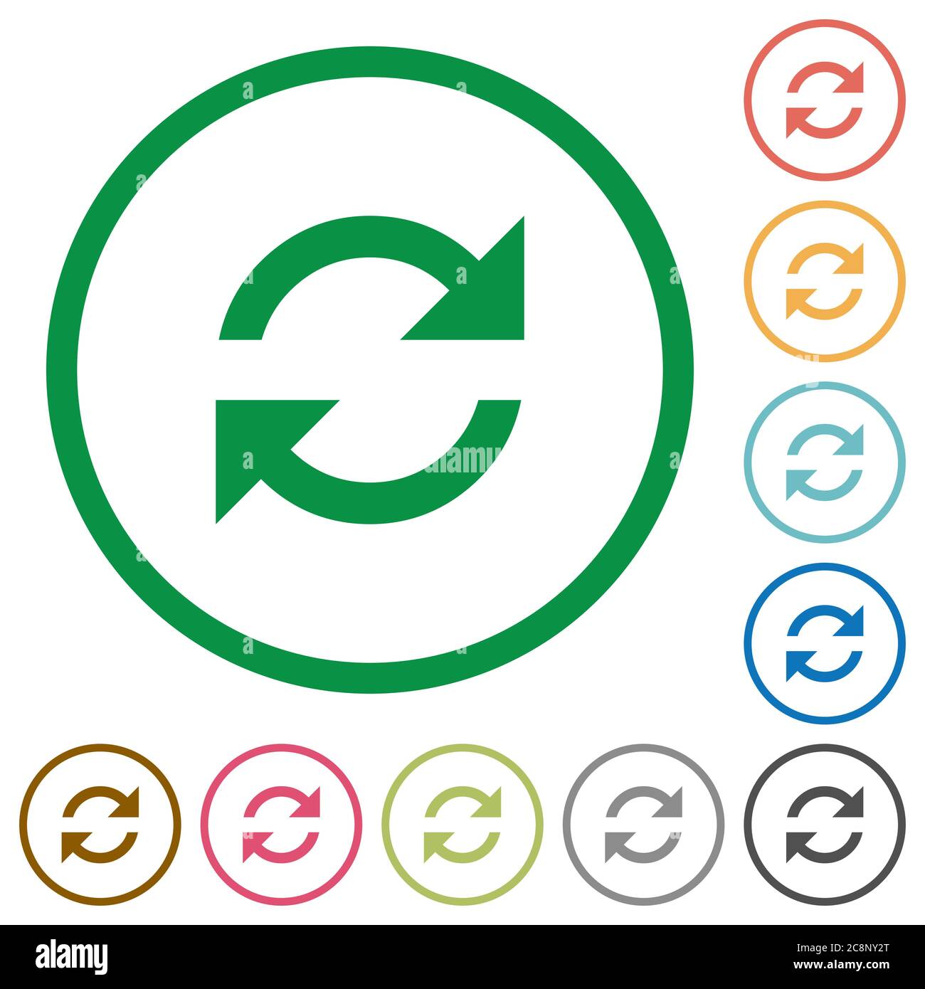 Set of refresh color round outlined flat icons on white background ...