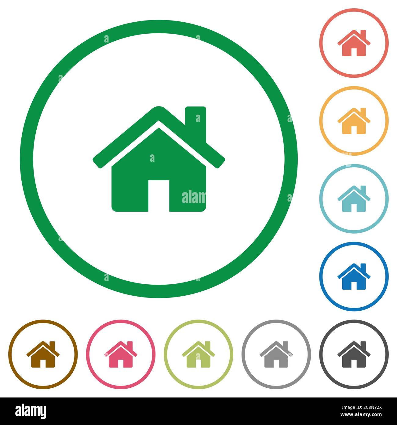 Set of home color round outlined flat icons on white background Stock ...