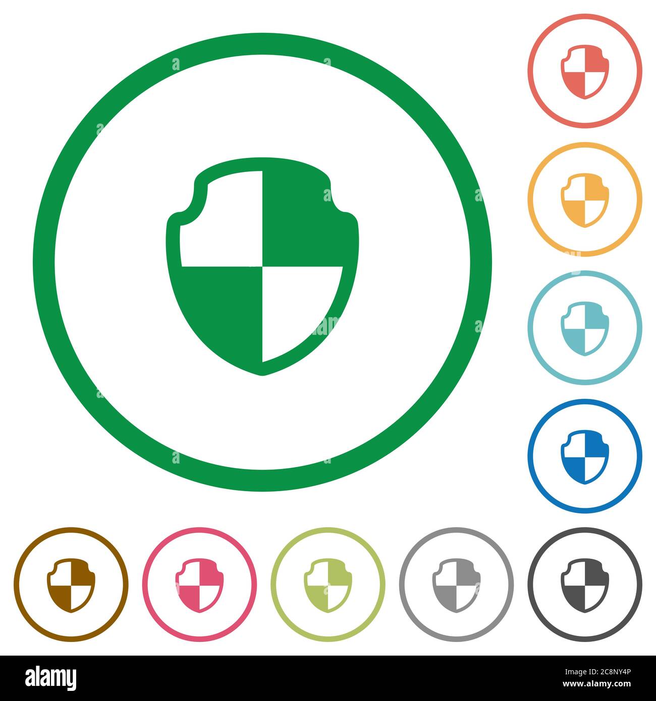 Set of shield color round outlined flat icons on white background Stock ...