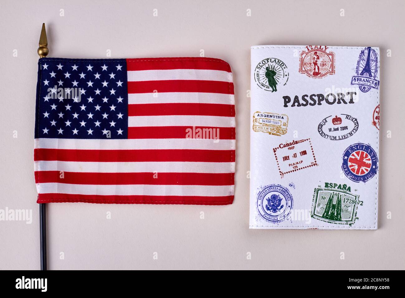 Flag of the United states and travel passport with stamps Stock Photo ...