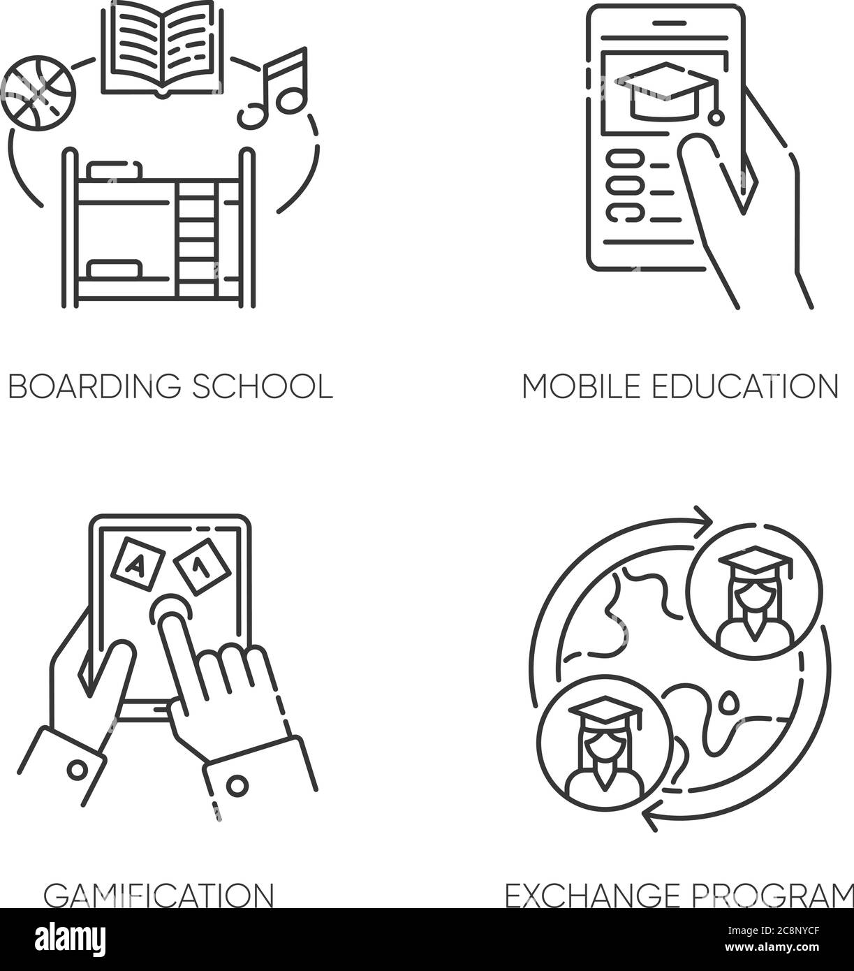 Modern learning opportunities pixel perfect linear icons set. Mobile ...