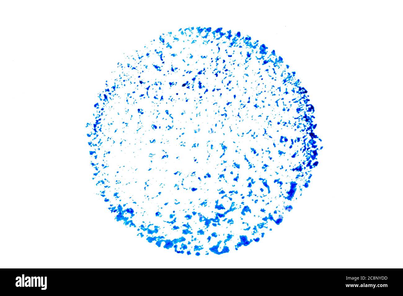 Blue color ink in round shape textured background as stamp or frame ...