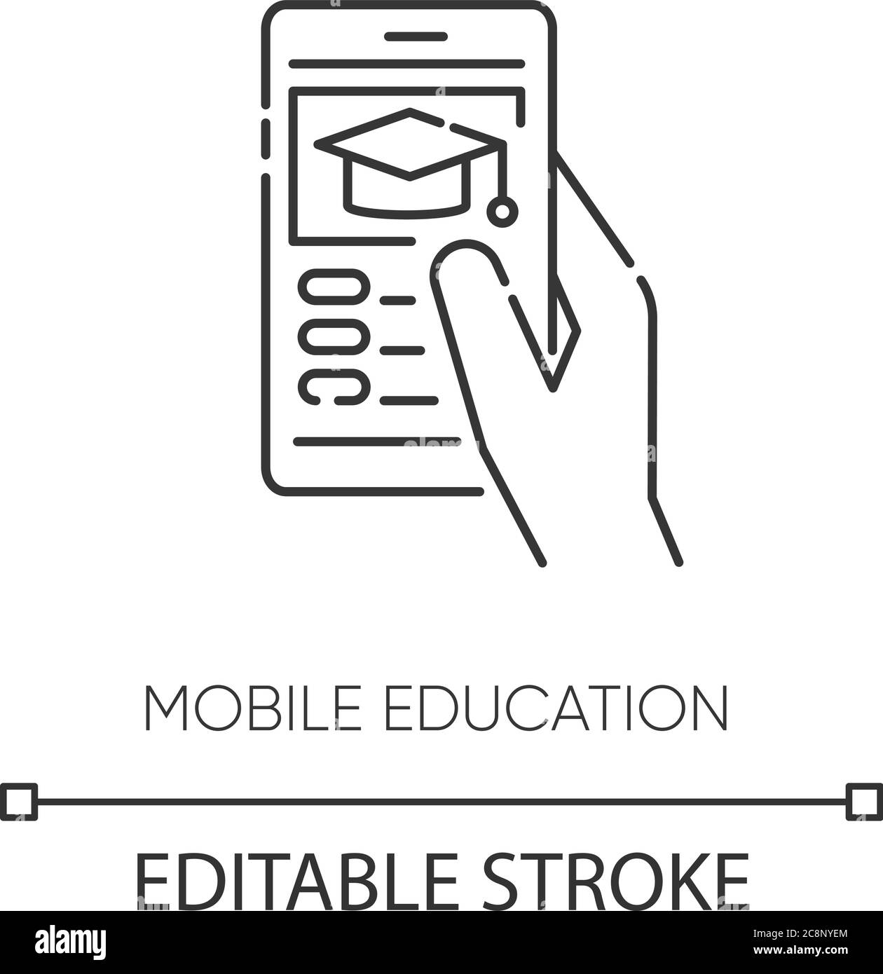 Mobile education pixel perfect linear icon. Remote internet school. E ...