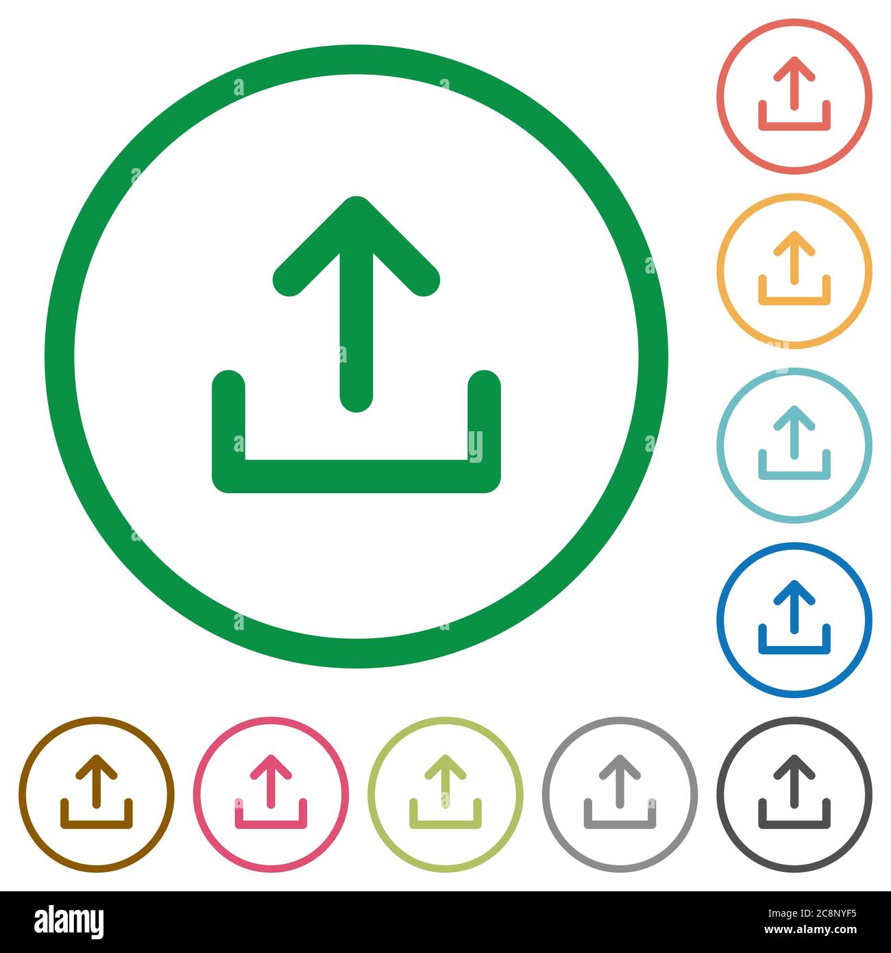Set of upload color round outlined flat icons on white background Stock ...