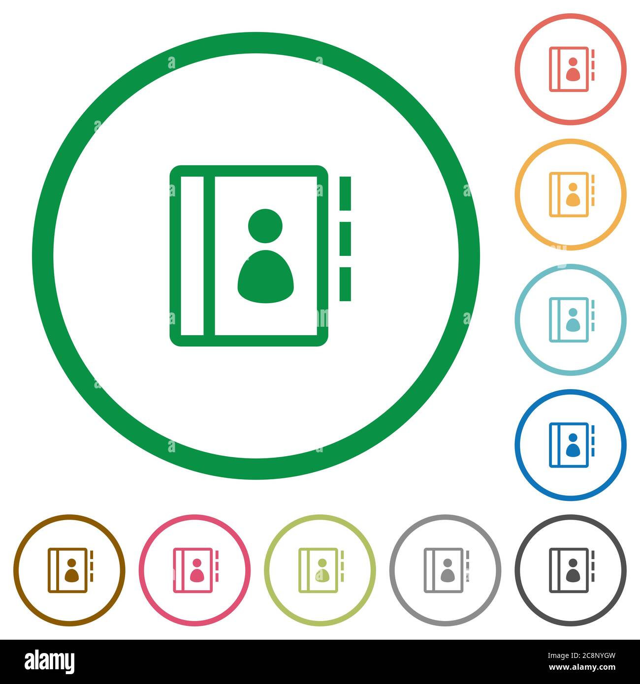 Set of contacts color round outlined flat icons on white background ...