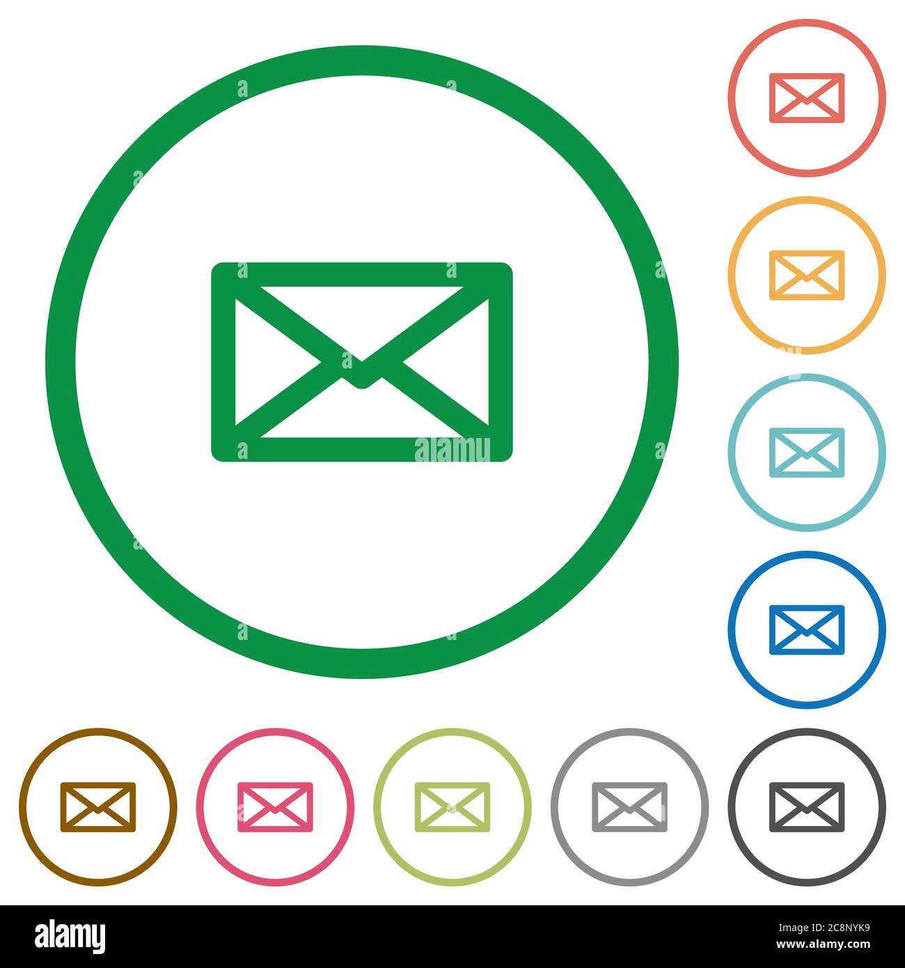 Set of message color round outlined flat icons on white background ...