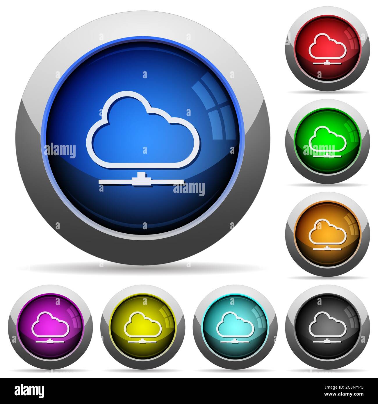 Set of round glossy Cloud network buttons. Arranged layer structure ...