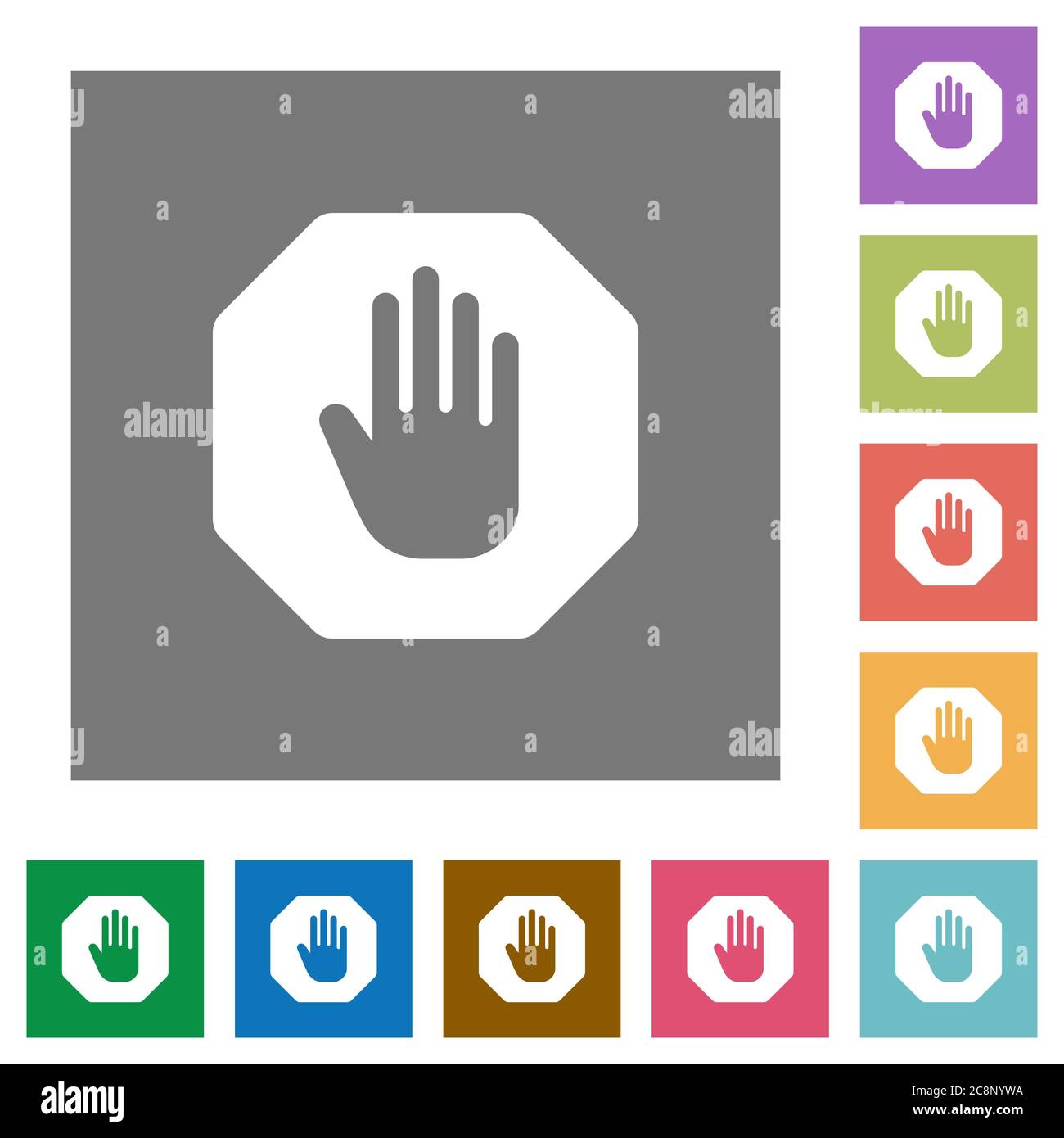 Stop sign flat icon set on color square background Stock Vector Image ...