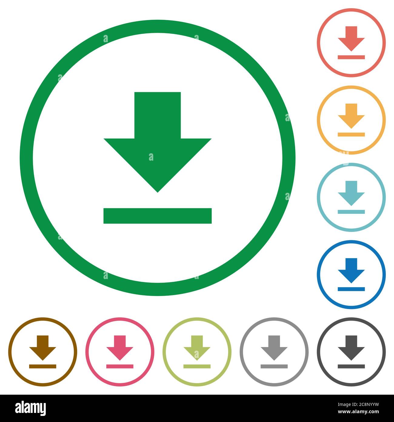 Set of download color round outlined flat icons on white background ...