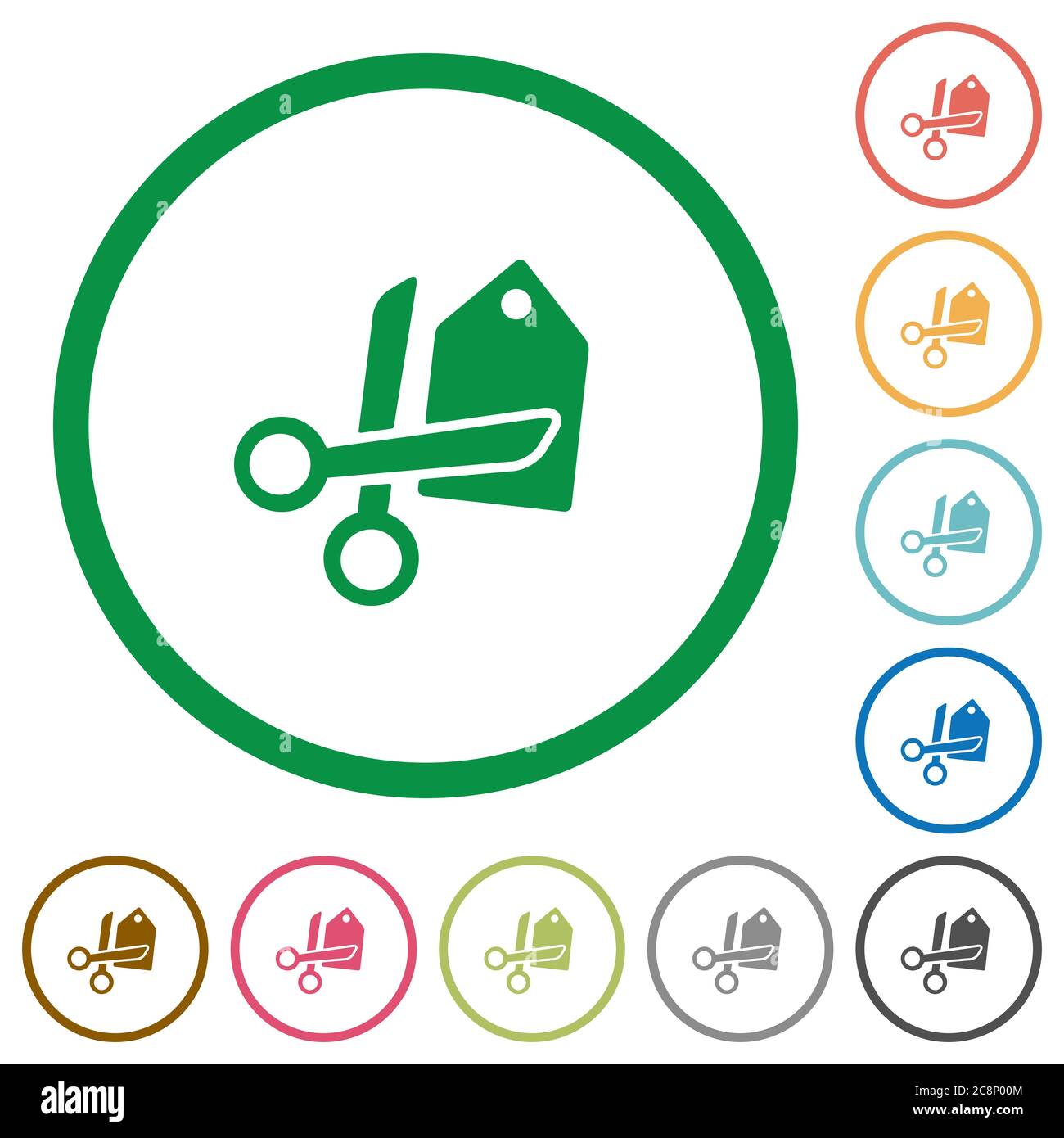 Set of price cut color round outlined flat icons on white background ...