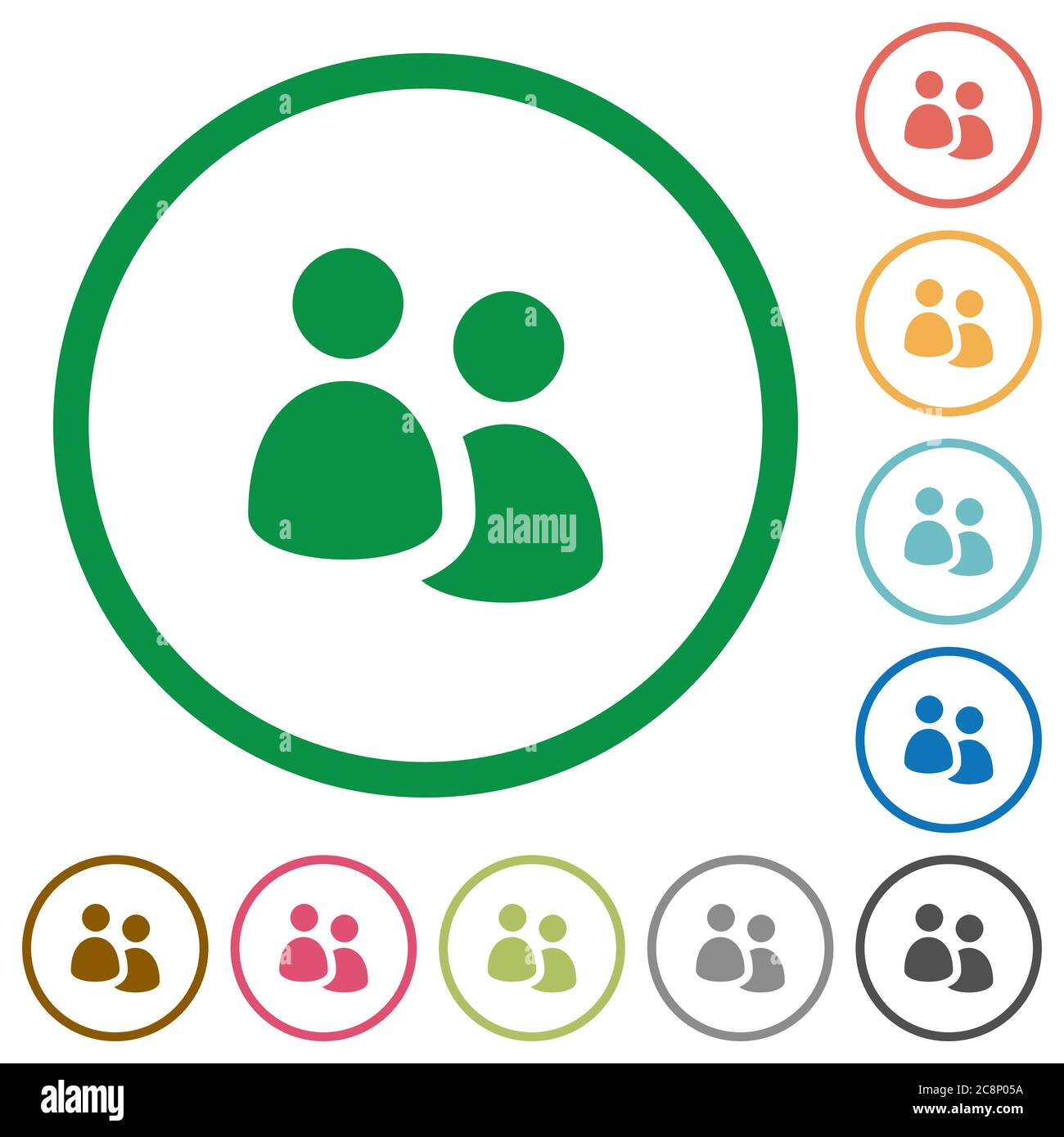 Set of User group color round outlined flat icons on white background ...