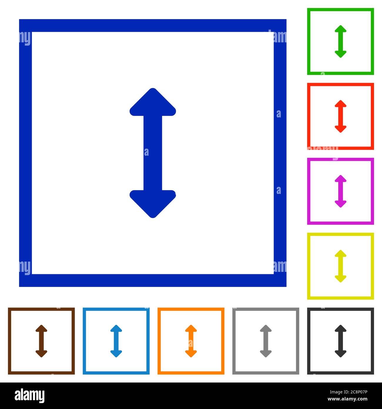 Set of color square framed Resize vertical flat icons on white ...