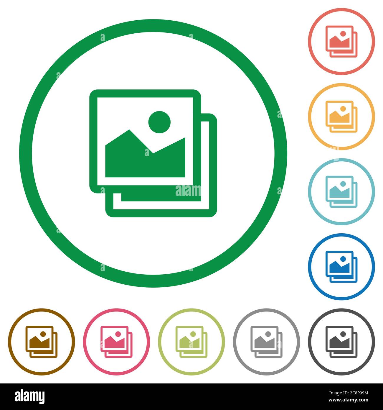 Set of images color round outlined flat icons on white background Stock ...