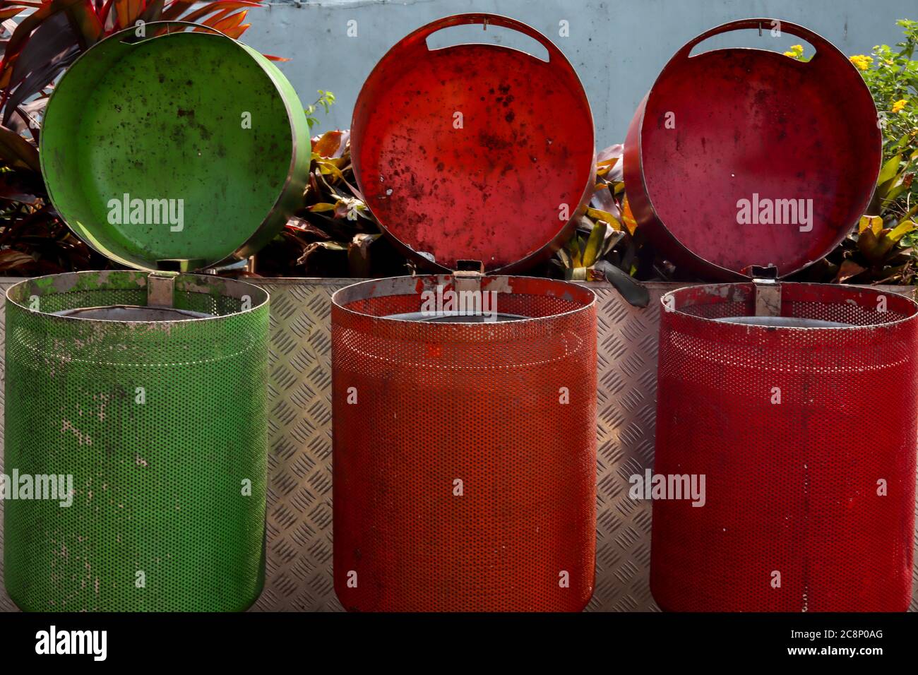 trash can with a variety of colors to distinguish types of waste Stock ...