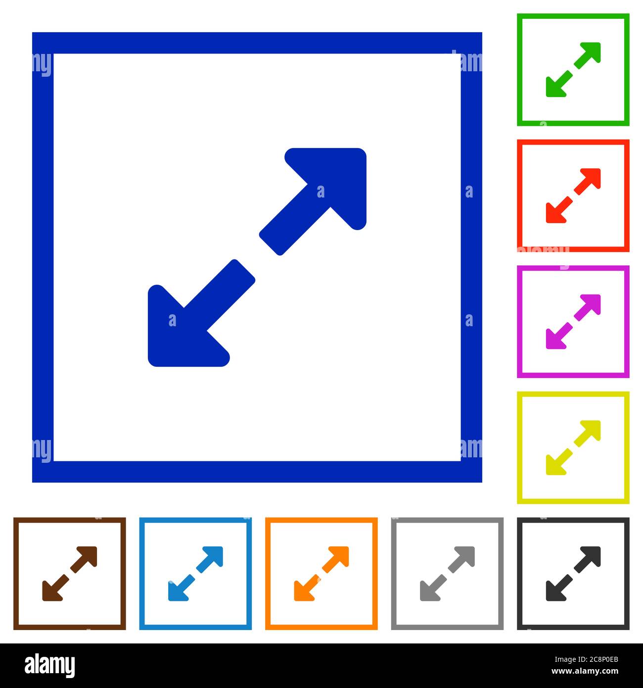 Set of color square framed Resize full flat icons on white background ...