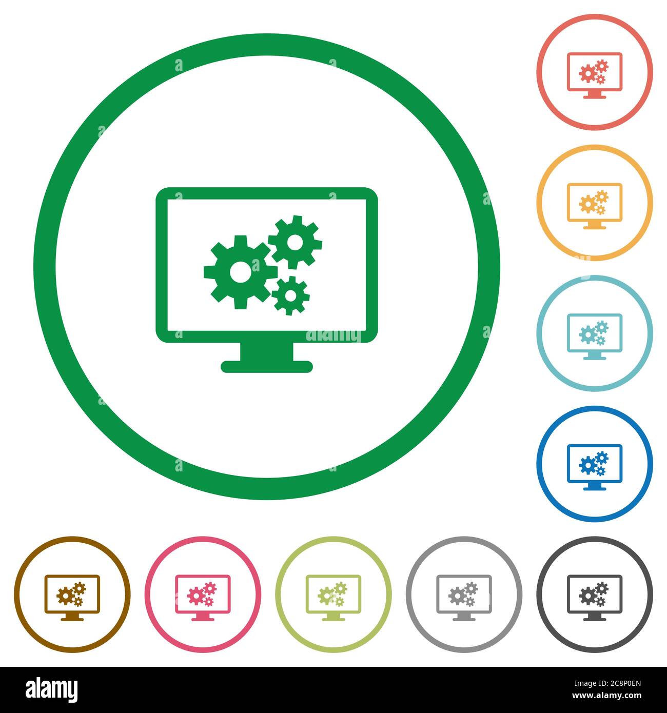 Set of Screen settings color round outlined flat icons on white ...