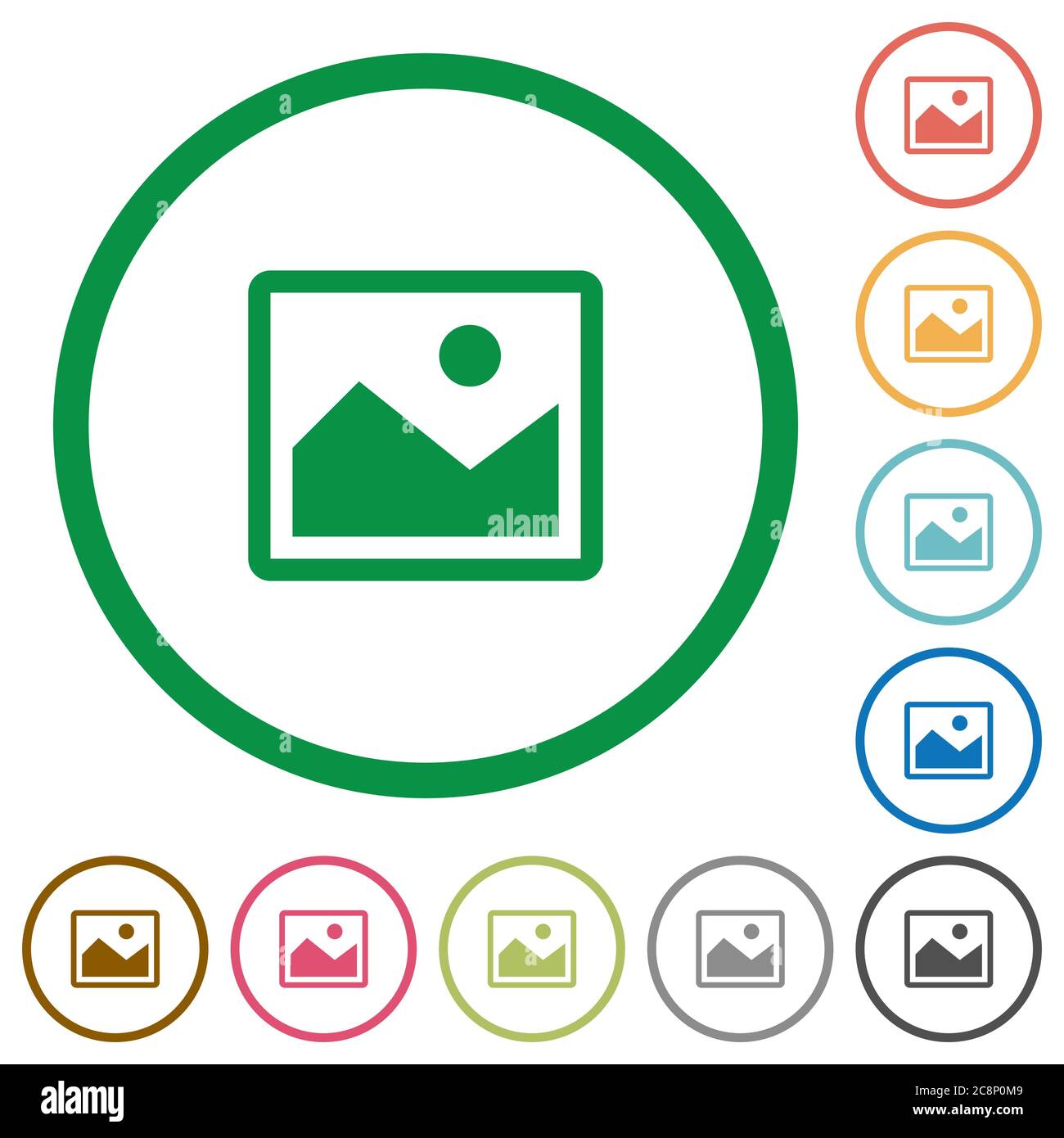 Set of image color round outlined flat icons on white background Stock ...