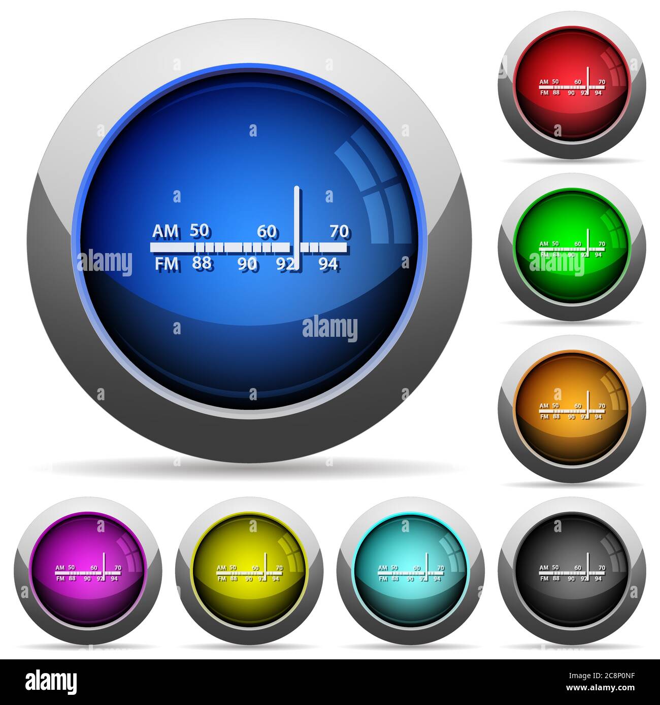 Set of round glossy Radio tuner buttons. Arranged layer structure Stock ...