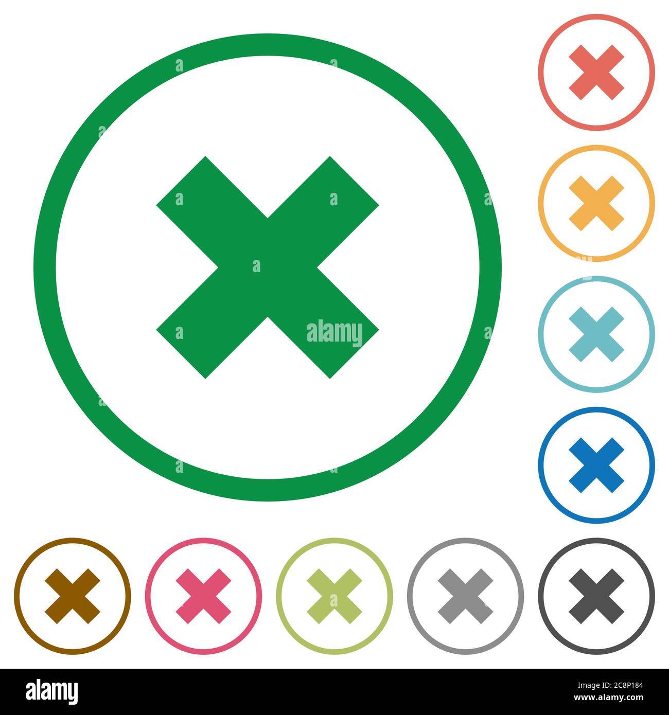 Set of cancel color round outlined flat icons on white background Stock ...