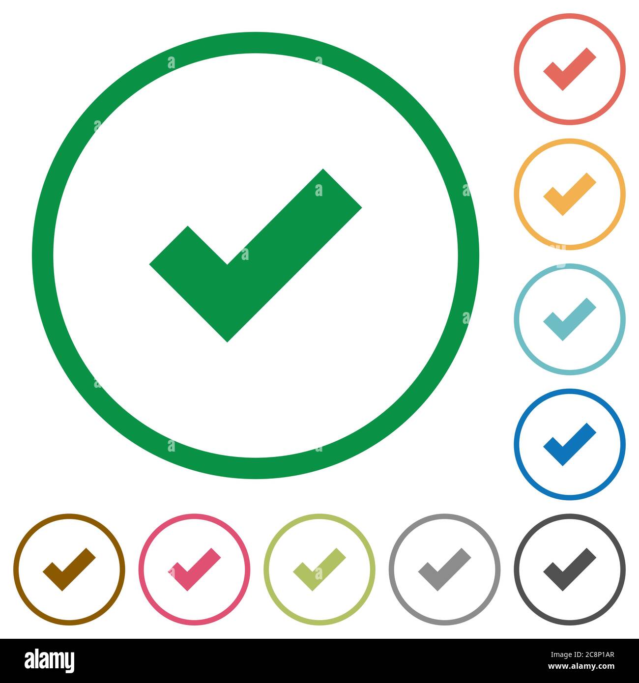 Set of Ok color round outlined flat icons on white background Stock ...