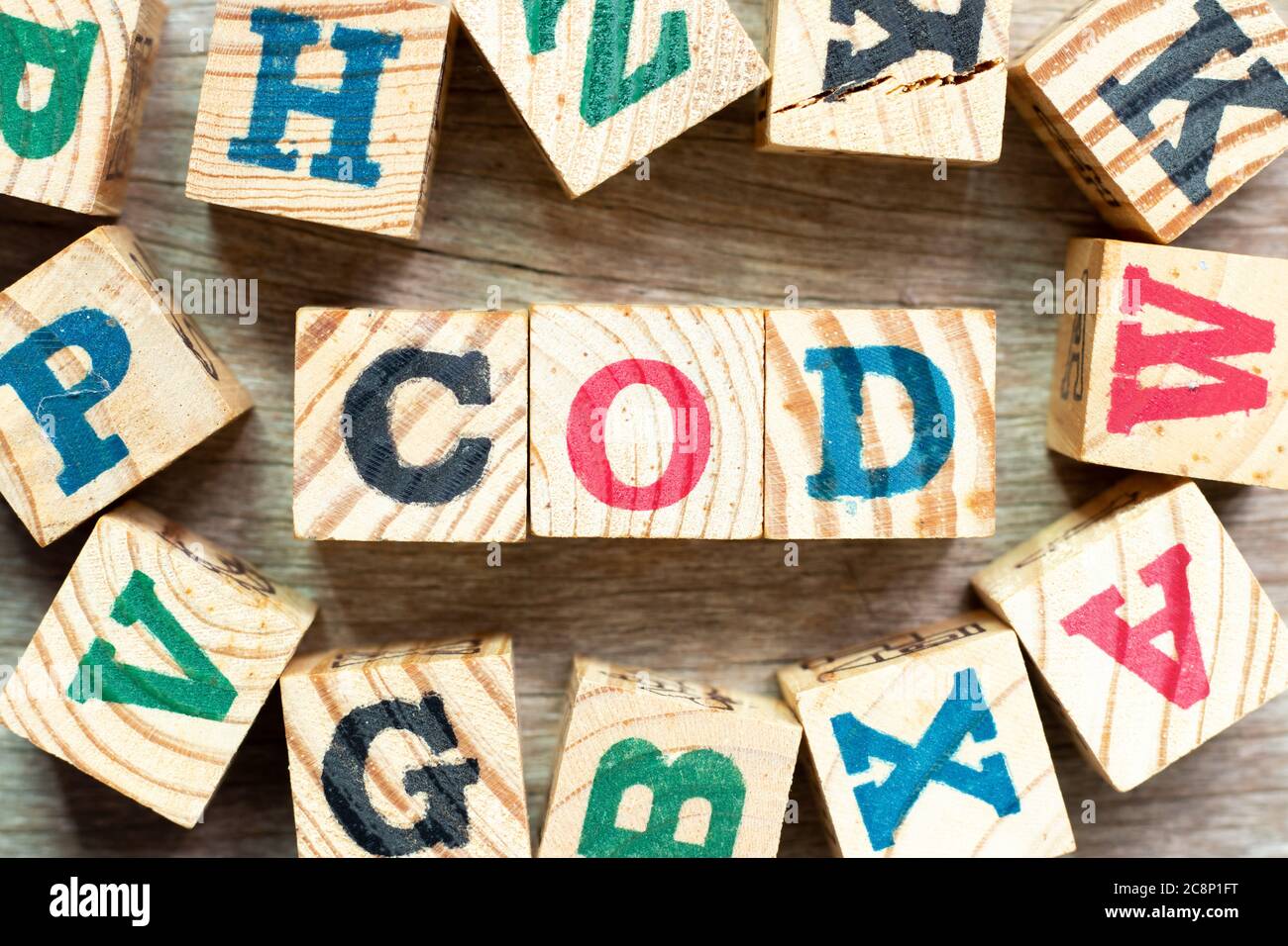 Alphabet letter block in word COD (Abbreviation of cash on delivery ...