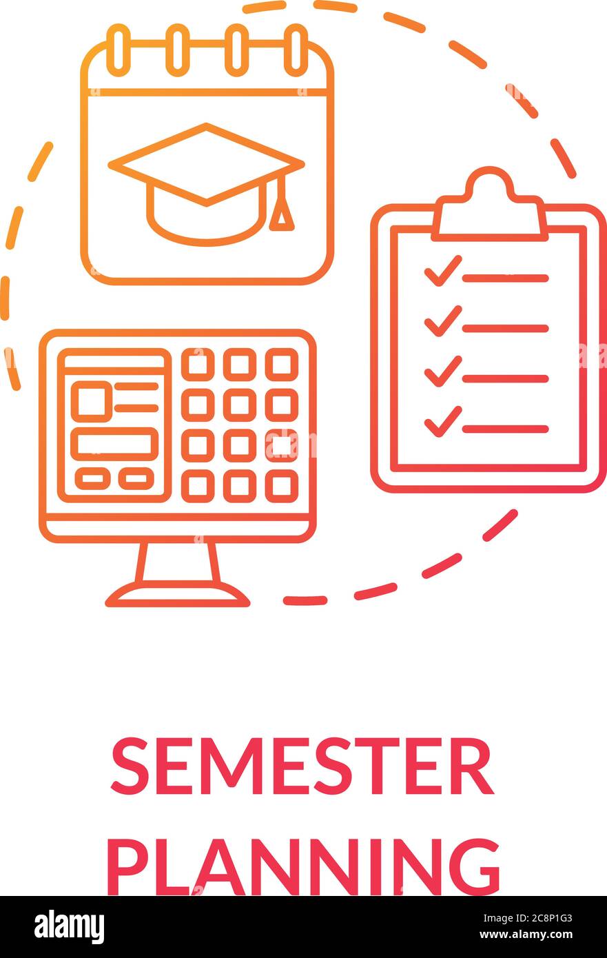 Semester planning concept icon. Students workload. Remote studying ...