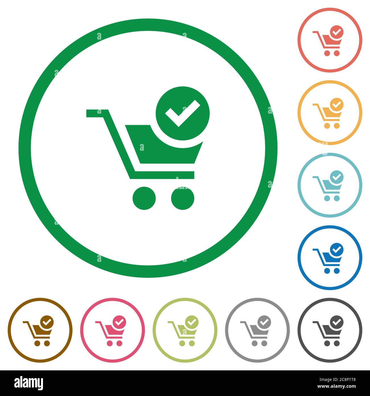 Set of checkout color round outlined flat icons on white background ...
