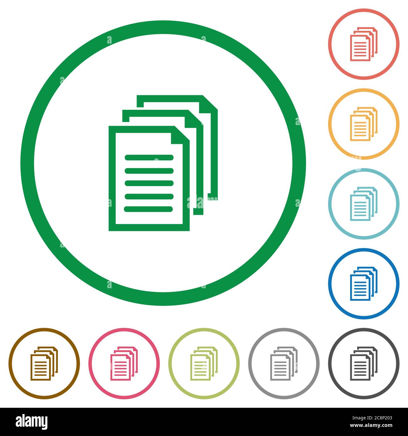 Set of documents color round outlined flat icons on white background ...