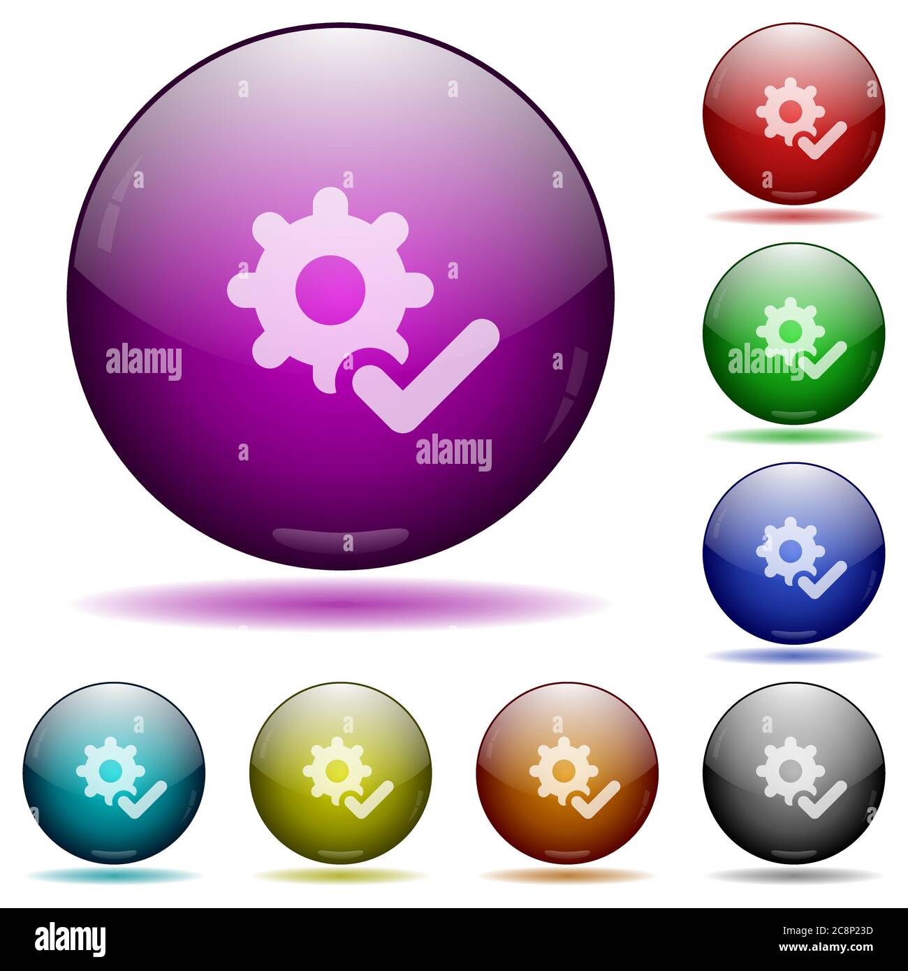 Set of color Settings ok glass sphere buttons with shadows Stock Vector Image & Art - Alamy