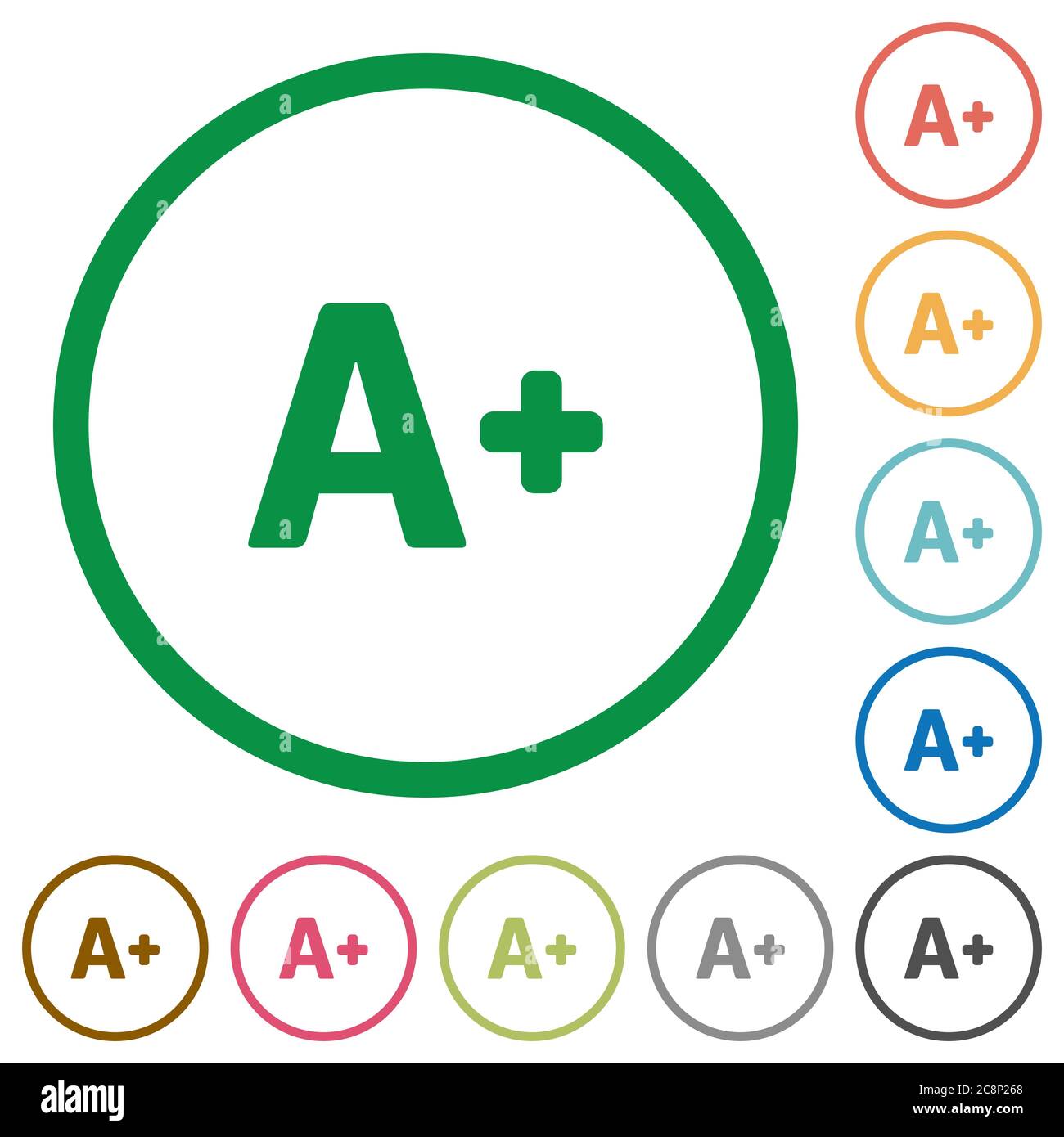 Set of Increase font size color round outlined flat icons on white ...