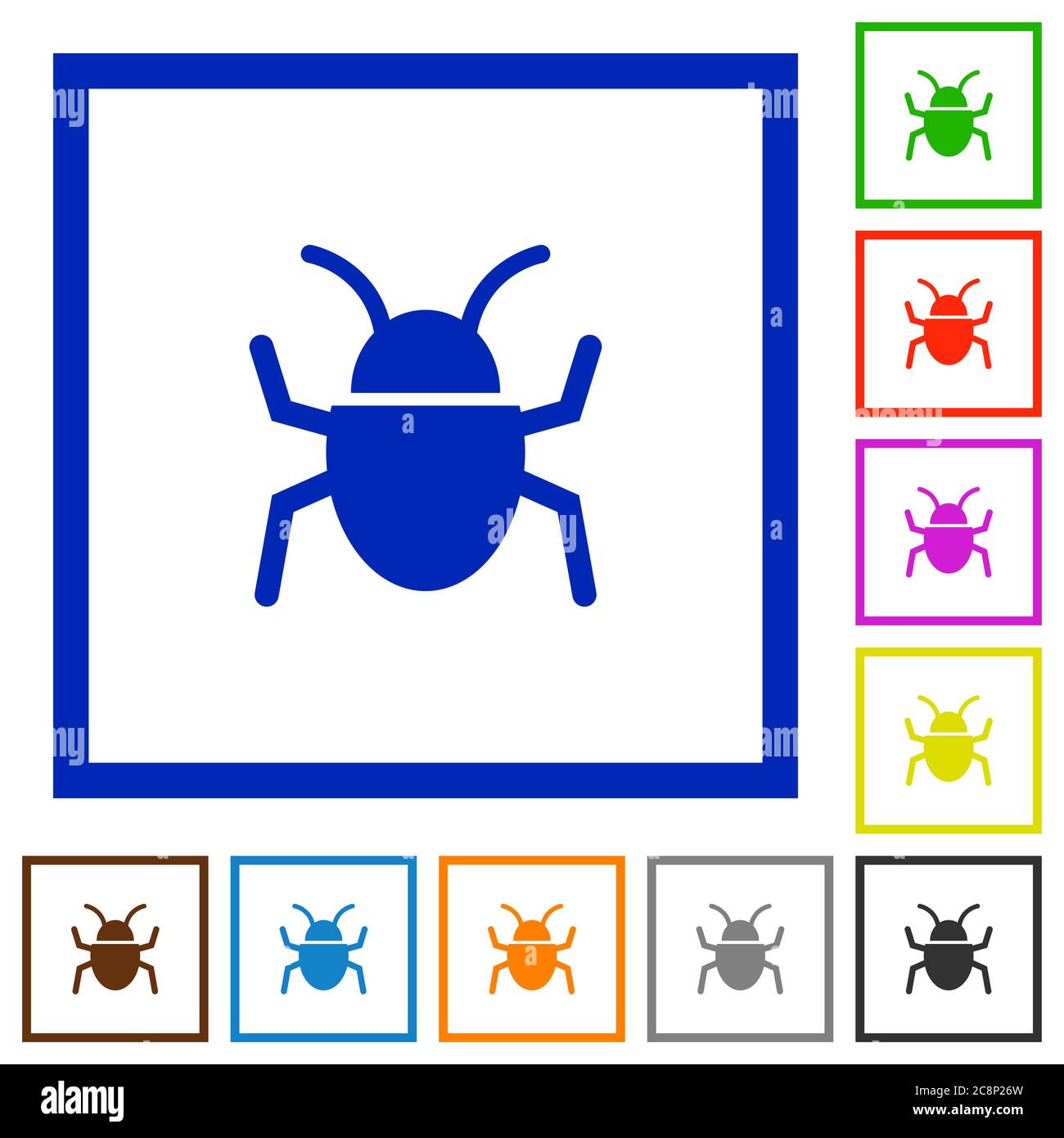 Set of color square framed bug flat icons on white background Stock Vector Image & Art - Alamy