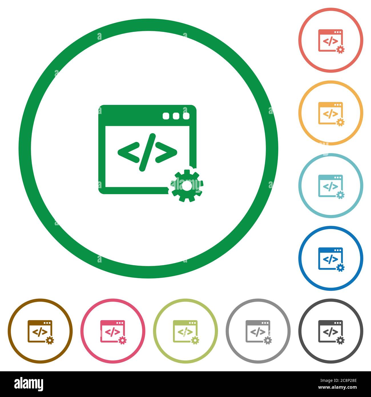 Set of Web development color round outlined flat icons on white background Stock Vector Image ...