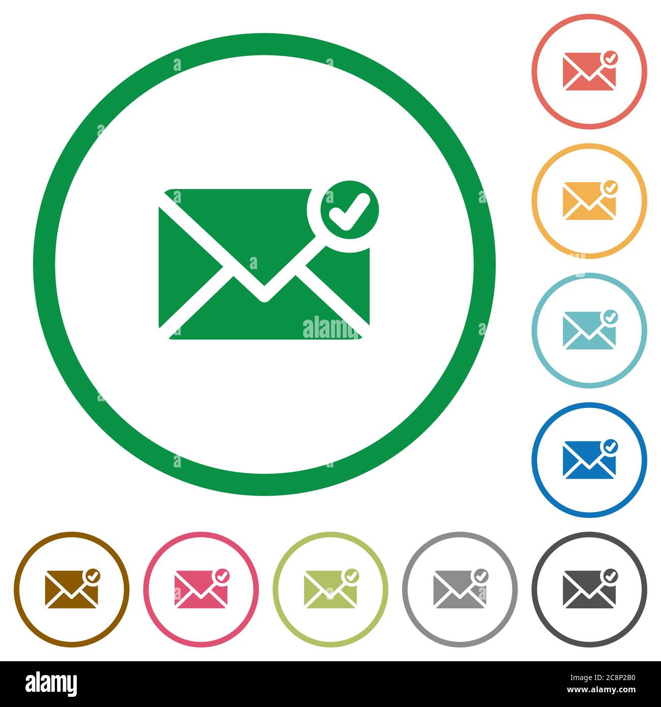 Set of mail sent color round outlined flat icons on white background ...