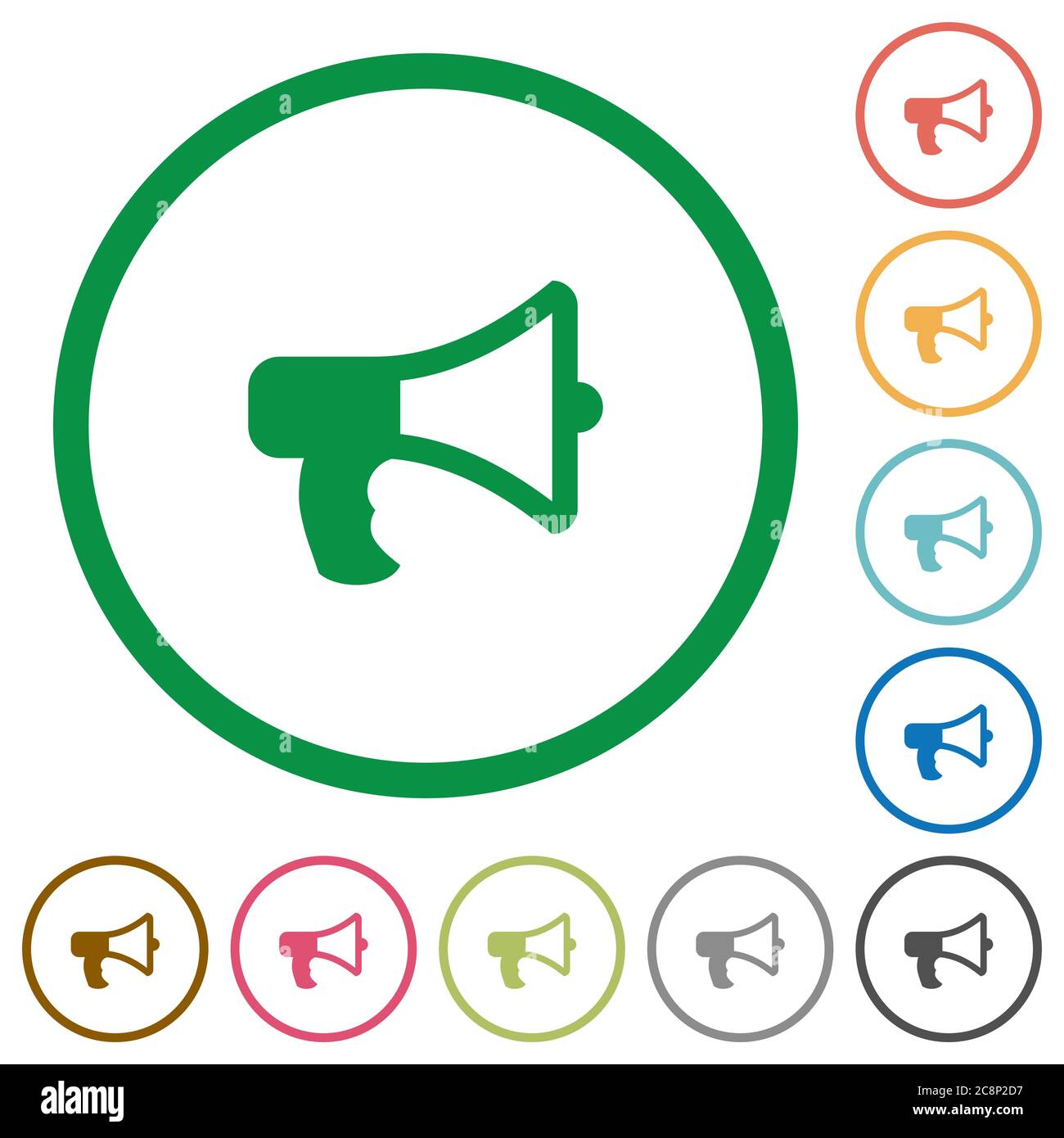 Set of Megaphone color round outlined flat icons on white background ...