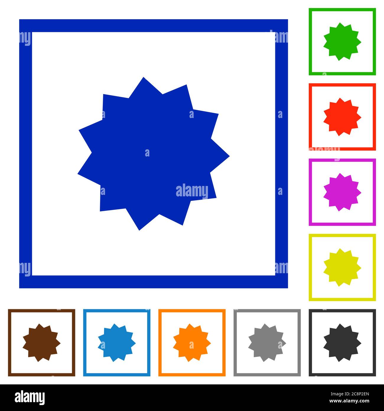 Set of color square framed certificate flat icons on white background ...