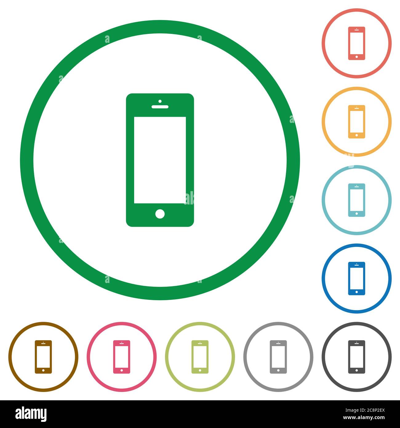 Set of Cellphone color round outlined flat icons on white background ...