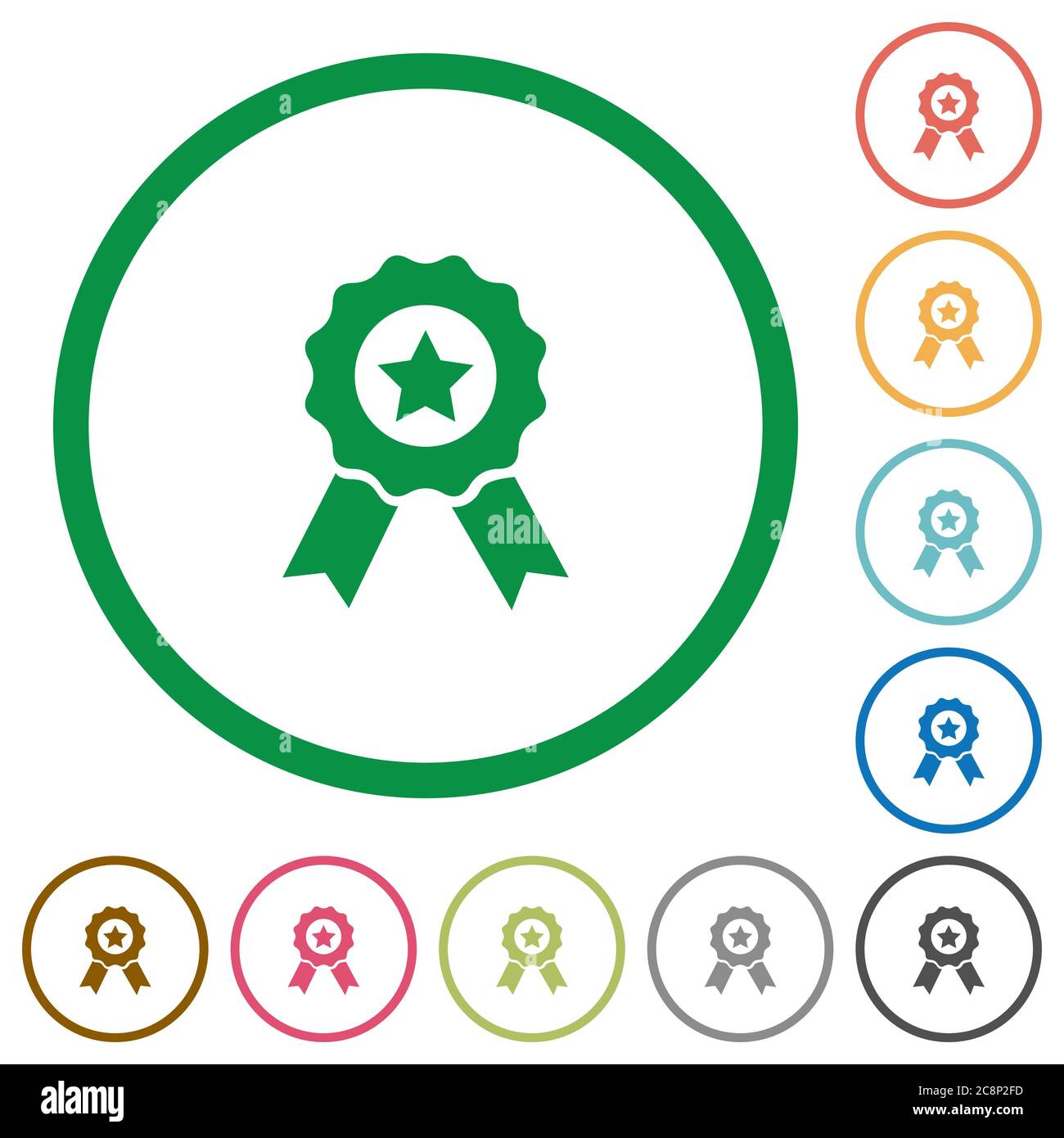 Set of award color round outlined flat icons on white background Stock ...