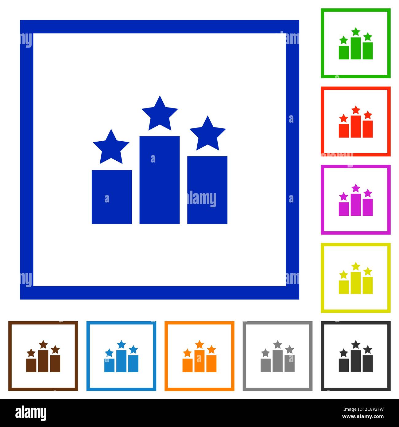 Set of color square framed ranking flat icons on white background Stock ...