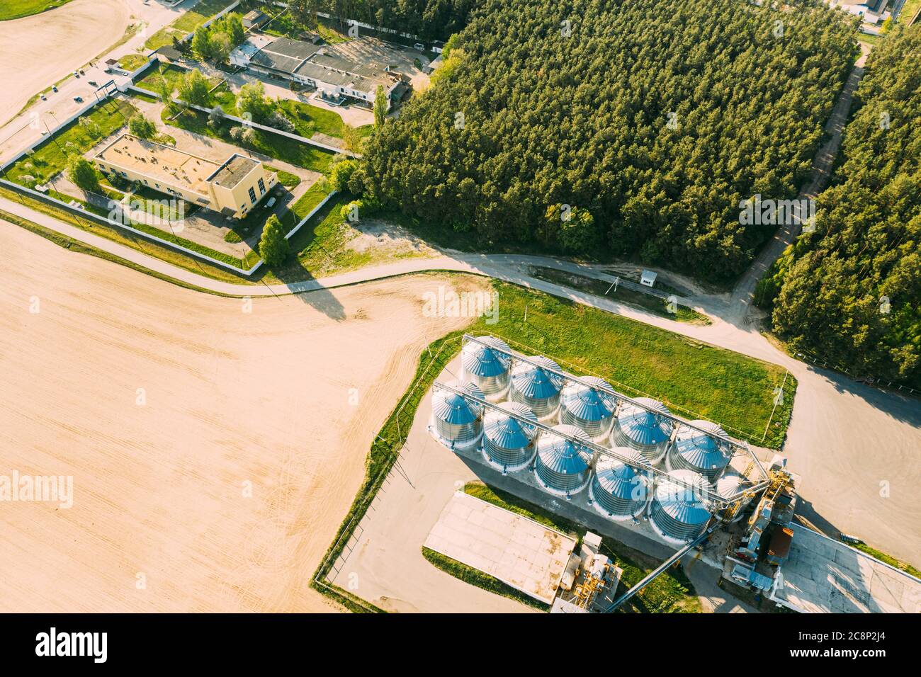 Aerial View Modern Granary, Grain-drying Complex, Commercial Grain Or ...