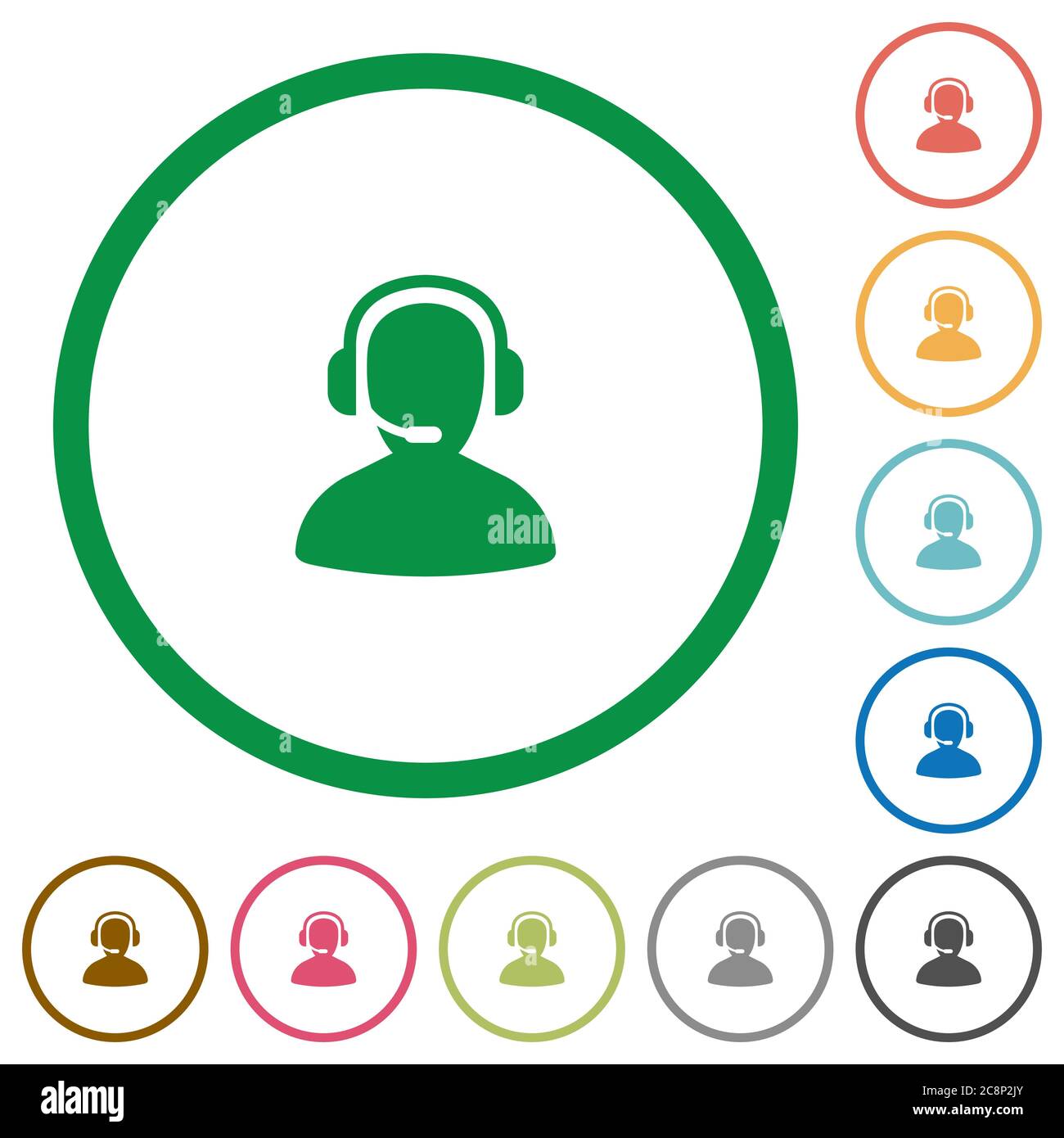 Set of operator color round outlined flat icons on white background ...