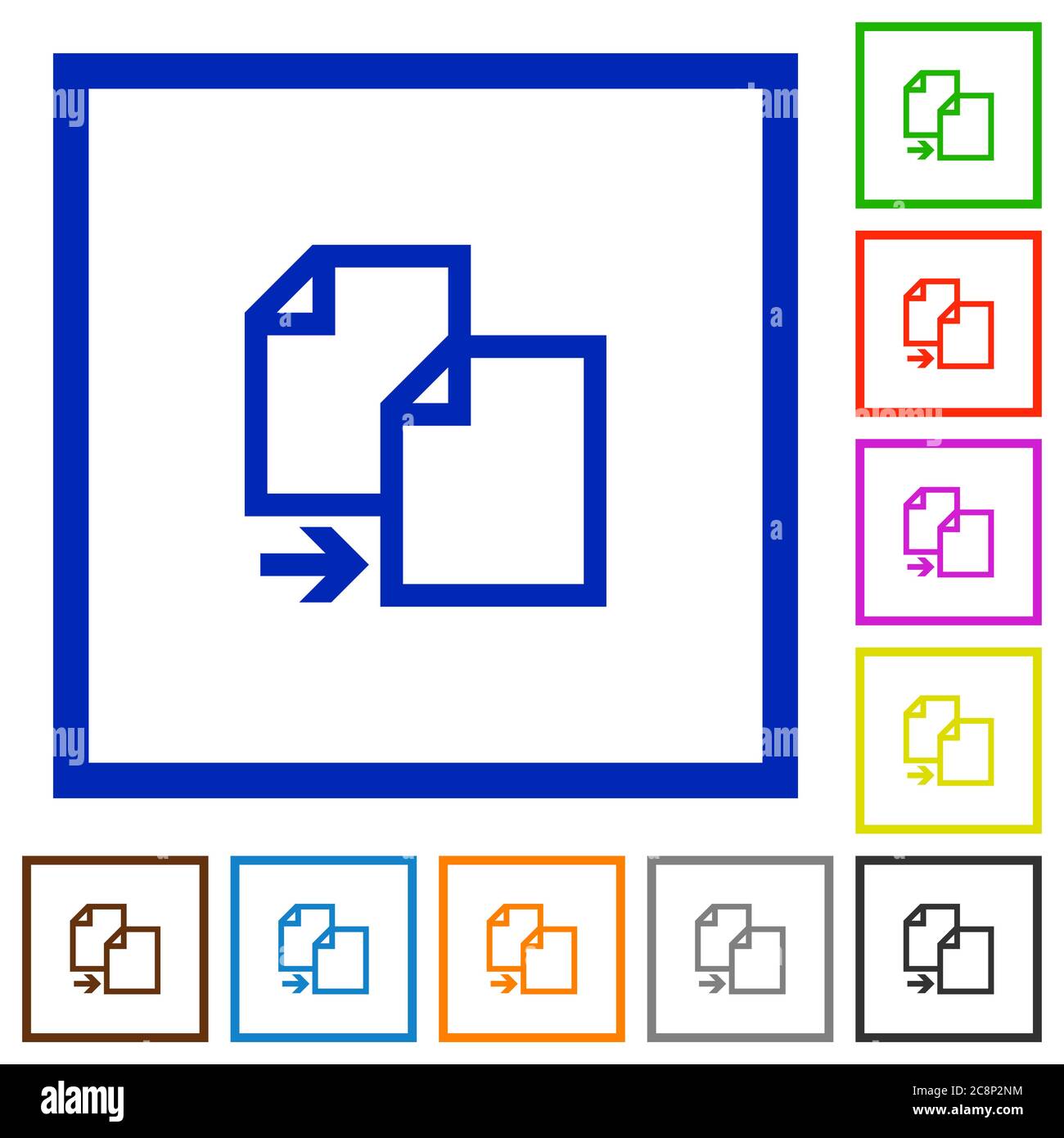 Set of color square framed copy document flat icons on white background ...