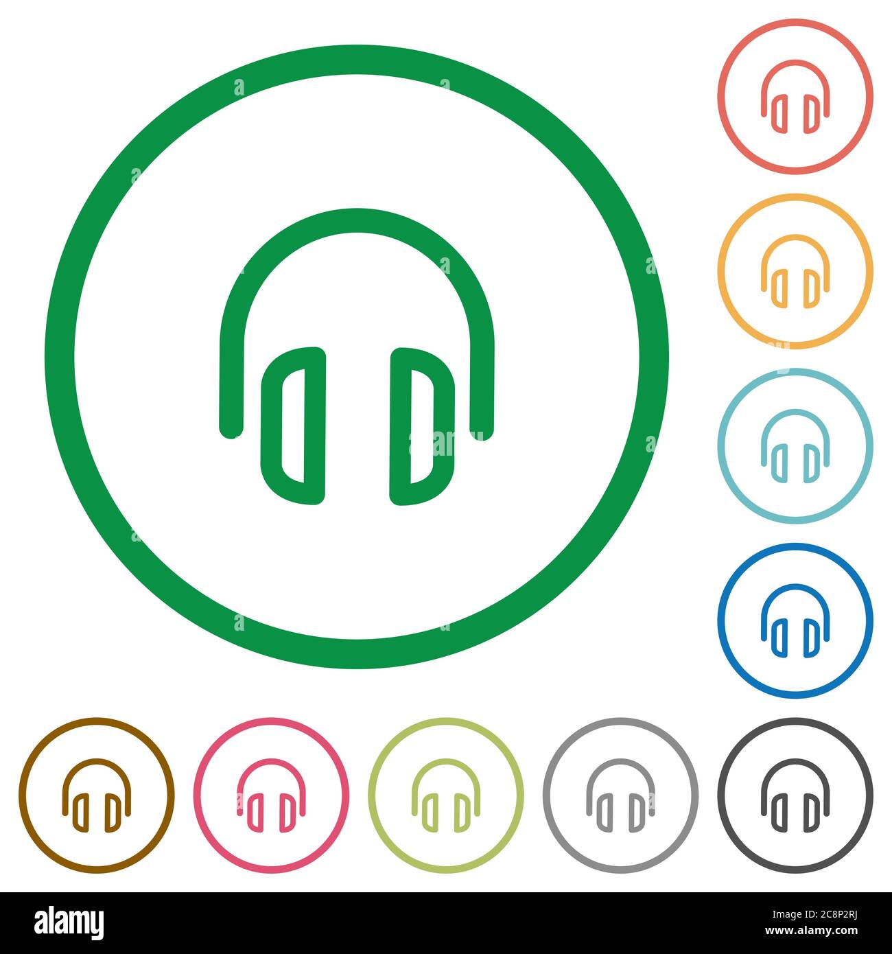 Set of headset color round outlined flat icons on white background ...