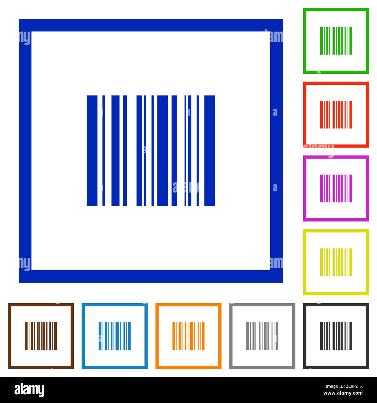 Set of color square framed barcode flat icons on white background Stock ...