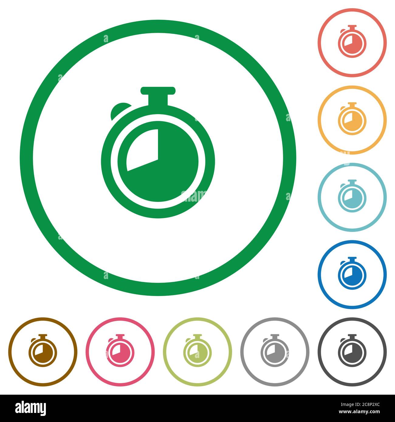 Set of timer color round outlined flat icons on white background Stock ...