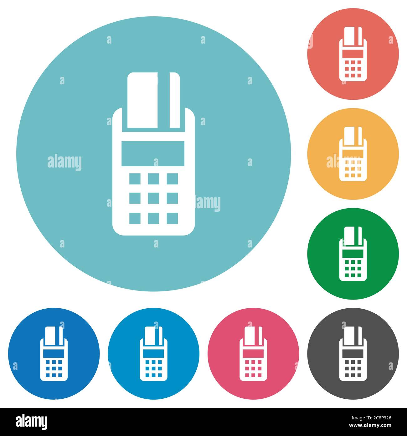 Flat POS terminal icon set on round color background Stock Vector Image ...