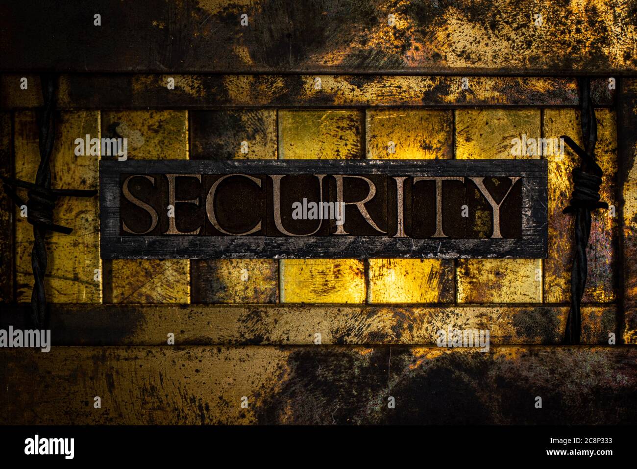 Security text formed with real authentic typeset letters on vintage ...