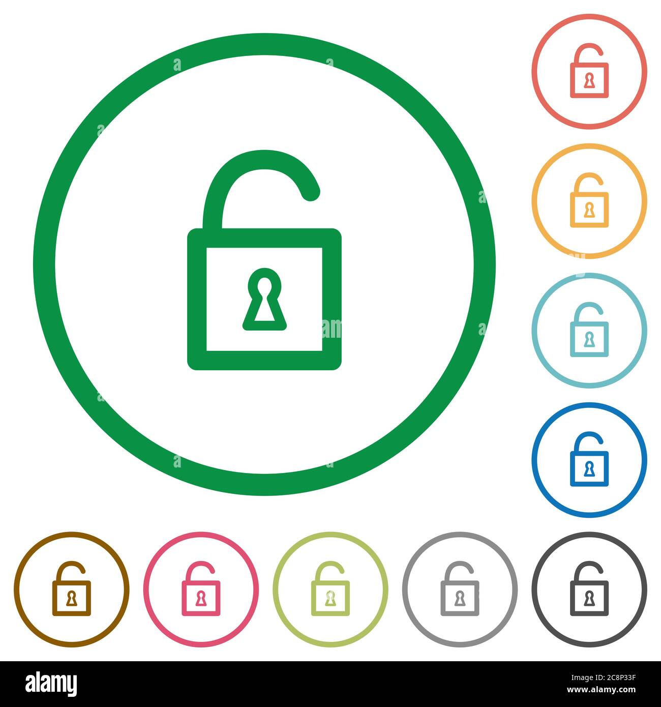 Set of Unlocked padlock color round outlined flat icons on white background Stock Vector Image ...